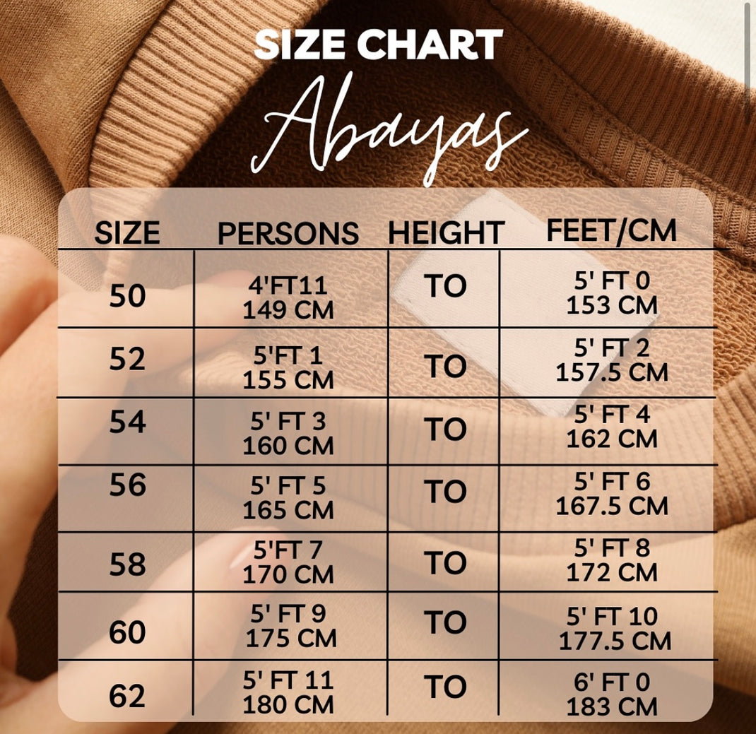 Size Chart – The Abaya Alley
